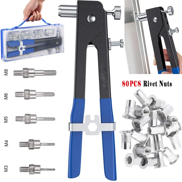 86PCS THREADED NUT Rivet Gun M3-M8 Insert Tool Riveter Rivnut Nutsert ...