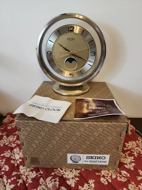 VINTAGE SEIKO MOON Phase Mantle Desk Shelf Clock Made Japan Quartz with ...