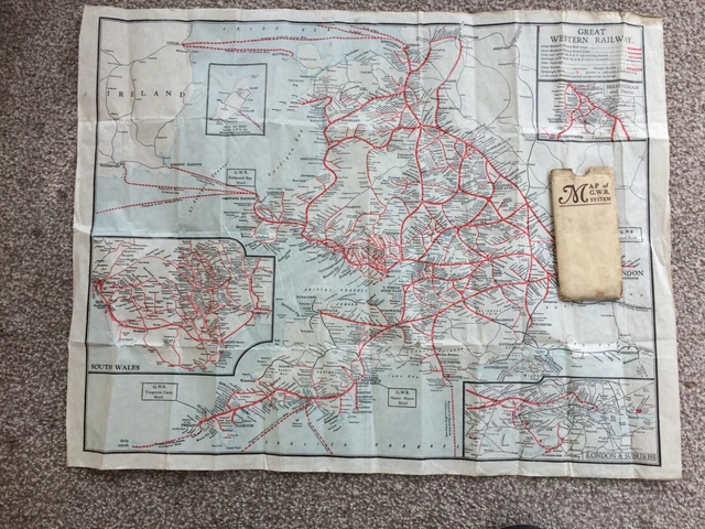 GREAT WESTERN RAILWAY SYSTEM MAP CASED - steamer routes 660 x 500mm GWR ...