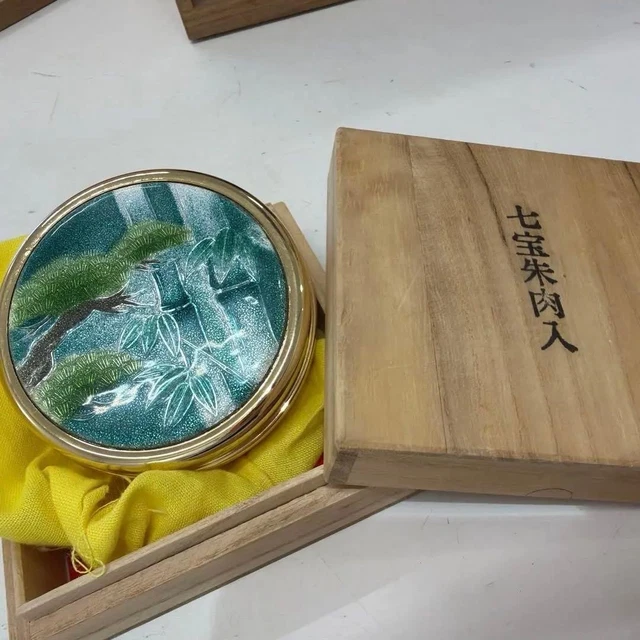 TAMPON D'ENCRE CLOISONNÉ en métal avec motif bambou et pin, 8,5 cm d ...