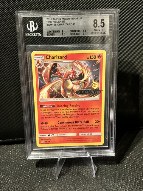 CARTE POKÉMON PROMOTIONNELLE BGS 8.5 Charizard Holo SM158 Team Up pré ...