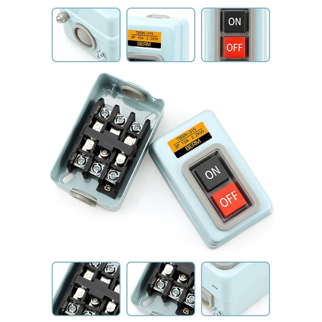 1*AC 220/380V PUSH Button Switch On/Off Switch,3-Phase Self-locking ...