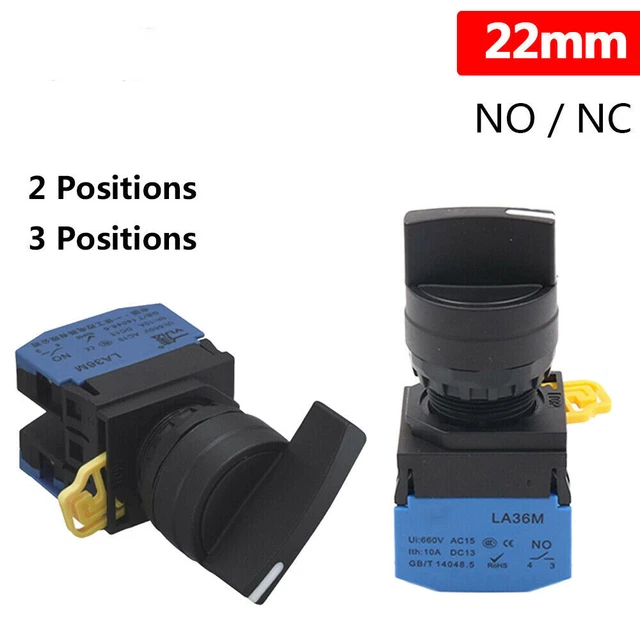 22MM 2 POSITIONS 3 Positions Selector Switch Rotary Switch Latching NO NC LA36M £3.23 - PicClick UK