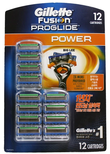 GILLETTE FUSION PROGLIDE Power 12 Cartridges Men's Shaving Razor Blades ...