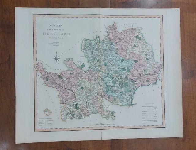ORIGINAL ANTIQUE 19TH Century County Map C Smith 1801 Hertford ...