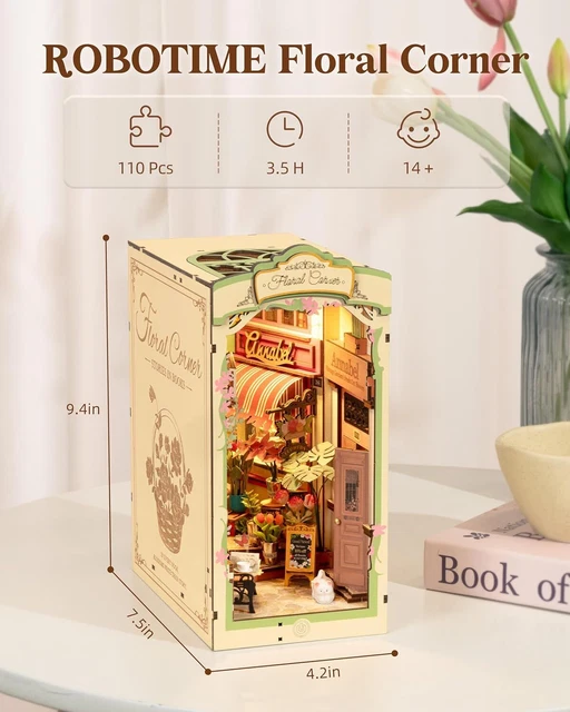 ROLIFE TGB09 FLORAL Corner DIY Book Nook Shelf Insert Kit 3D Wooden ...