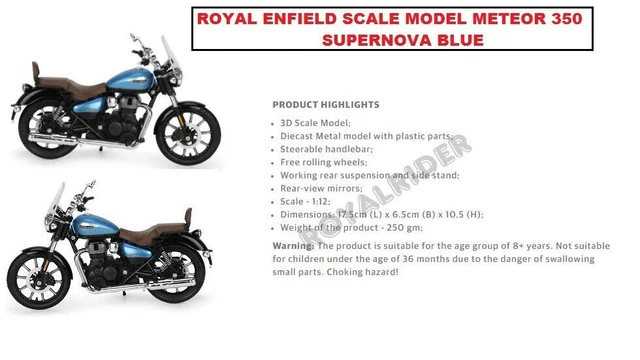 CONVIENT À ROYAL Enfield "METEOR 350 SCALE MODEL SUPERNOVA BLUE ...