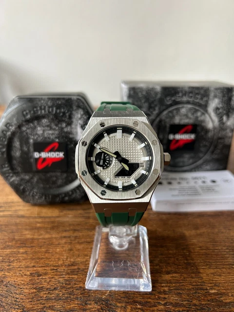 CASIOAK CUSTOM ROYAL Oak Stainless Steel Green Rubber Band Casio G ...