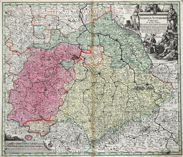 SASSONIA TURINGIA, GERMANIA Originale Incisione Cartina Geografica ...