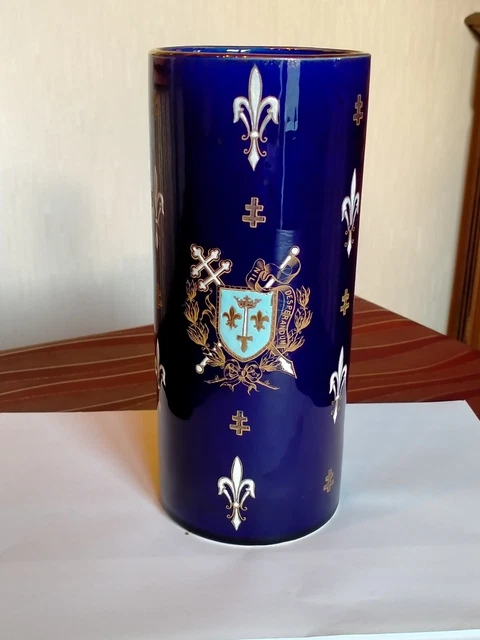 GRAND VASE ROULEAU Luneville Blason Jeanne D'arc Croix De Lorraine ...