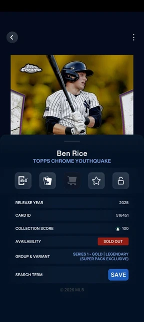 TOPPS BUNT CHROME Youthquake '25 Ben Rice Gold Legendary DIGITAL $11.27 ...