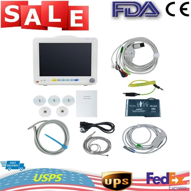 12 INCH MULTI-PARAM Touch Screen Patient Monitor ECG NIBP TEMP SPO2 PR ...