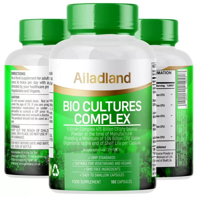 BIO CULTURE COMPLEX Probiotics 5 Live Bacteria Strain Capsules for Gut ...