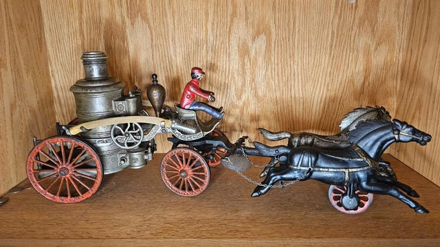 IDEAL MFG CAST Iron 2 Horse Drawn Fire Pumper Wagon $1,725.25 - PicClick CA