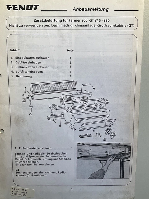 ANBAUANLEITUNG FENDT ZUSATZBELÜFTUNG Farmer 300, GT 345-380, 4 Seiten ...