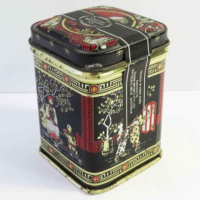 VINTAGE TEA STORAGE Tin, Japanese/Chinese Asian Lady/Master Stork ...