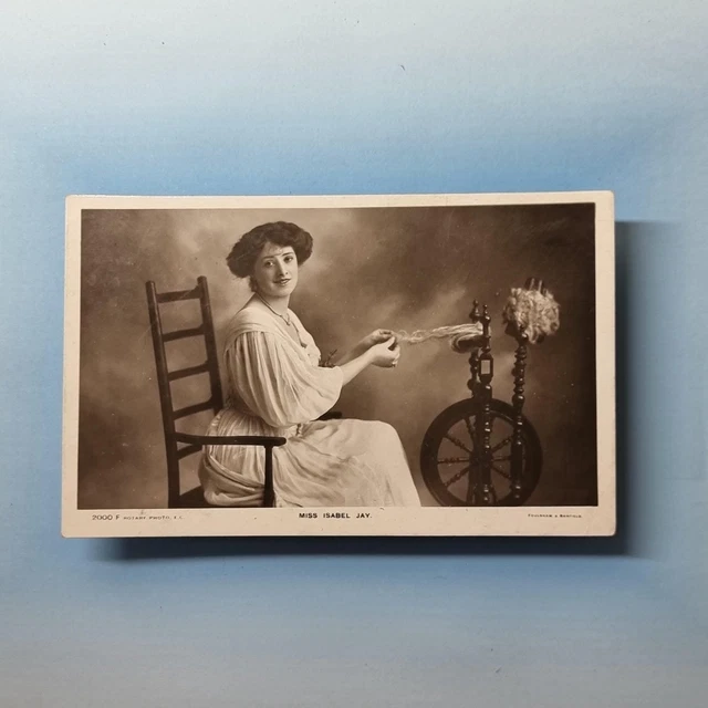 EDWARDIAN ACTRESS POSTCARD 1907 Real Photo Isabel Jay Spinning Wool £8. ...