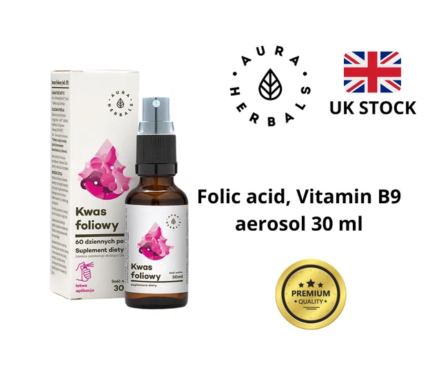 AURA HERBALS FOLIC acid, Vitamin B9, aerosol 30 ml KWAS FOLIOWY WITAMINA B9 £9.99 - PicClick UK
