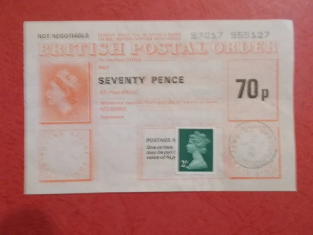 BRITISH POSTAL ORDER -Elizabeth II, 70p+2p,Broadway, Tolworth, Surrey, 25Feb'75 £4.75 - PicClick UK