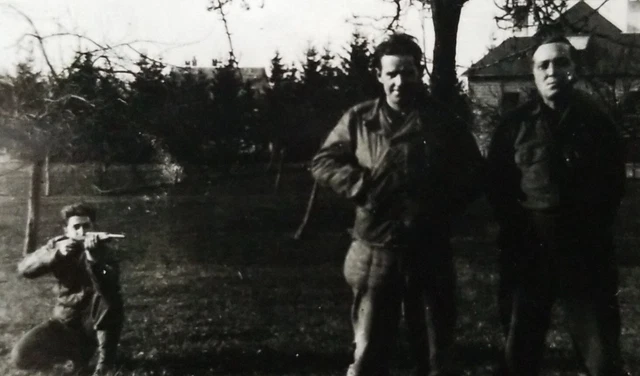 WW2 U.S. ARMY Soldier Pointing Rifle At Two Soldiers Photo ~ Military £ ...