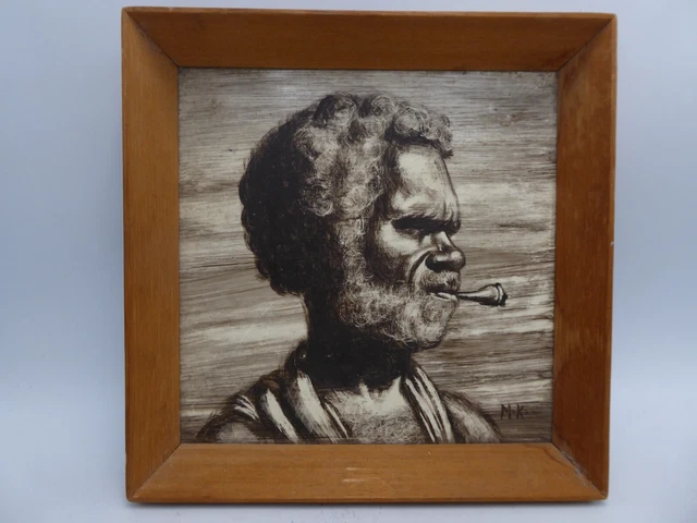 VINTAGE AUSTRALIAN HAND Painted Pottery Tile Aboriginal Wall Plaque ...