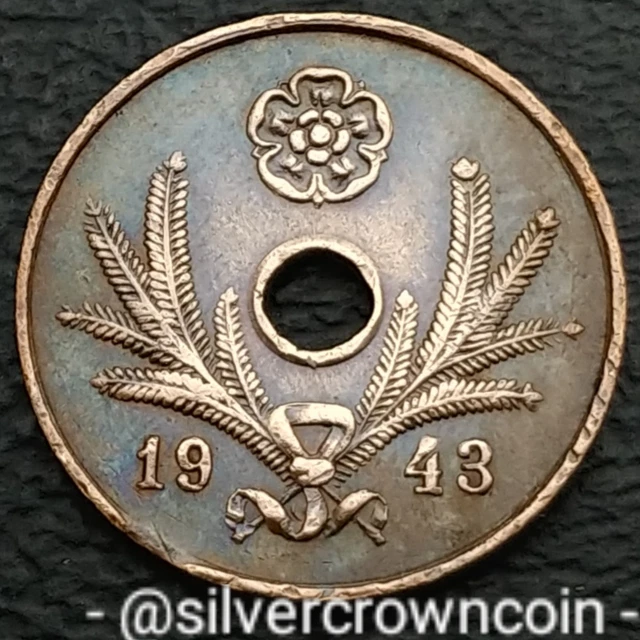 FINLAND 🇫🇮 5 Pennia 1943. KM#64.1. Copper Holed Five Cents coin. Suomi ...