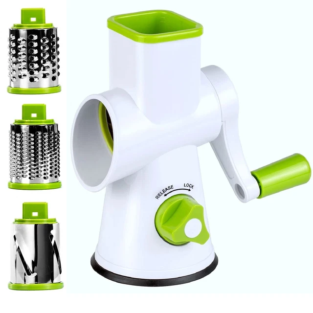 ROTARY CHEESE GRATER Round Vegetable Mandoline Slicer with 3 Drum ...