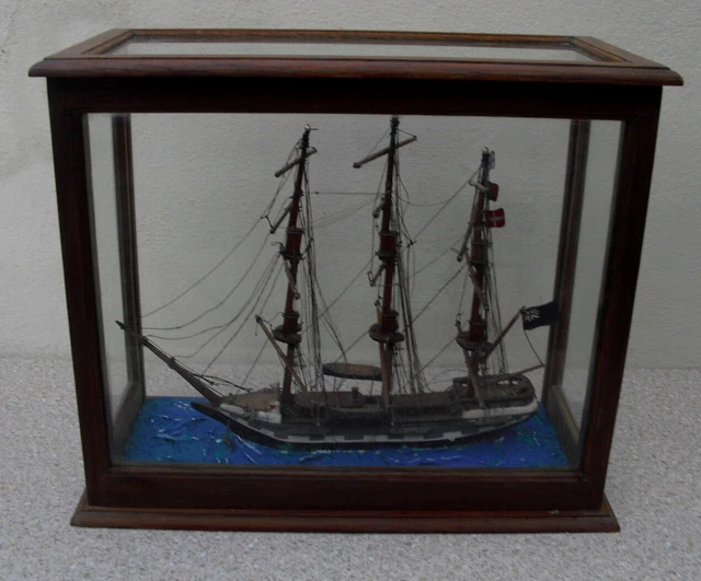 LANDSING SHIP TALL ship model diorama in glass case Antique hand made £ ...