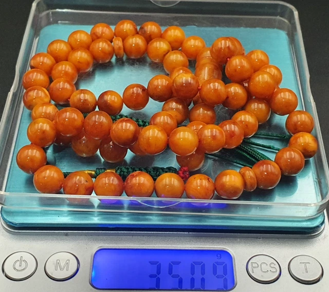 ANTIQUE COLOUR AMBER prayer beds rosary tasbih Poland 35.09 gm سبحة ...
