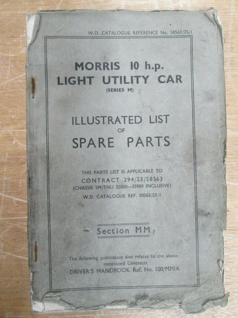 WW2 WD MORRIS Tilly Utility illustrated spare parts list military ...