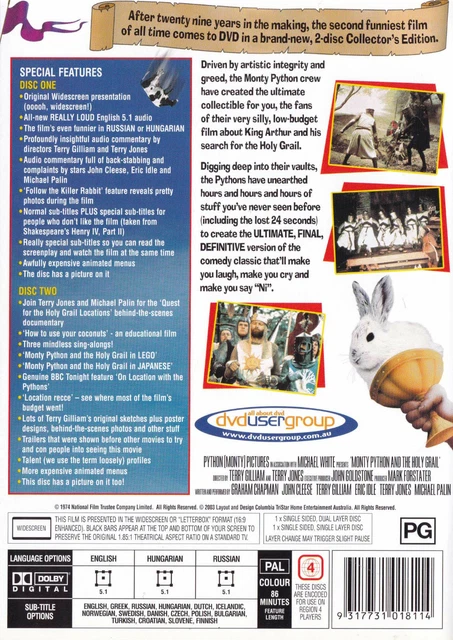 MONTY PYTHON AND THE HOLY GRAIL - 2 disc Collector's Edition DVD - R4 ...
