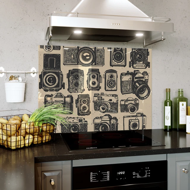 GLASS SPLASHBACK KITCHEN Cooker Panel Tile ANY SIZE Hipster Camera ...