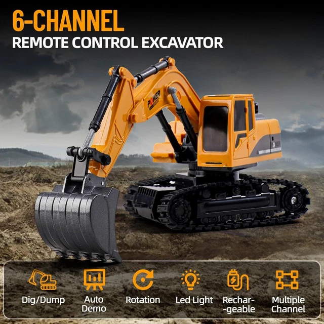 REMOTE CONTROL DIGGER Excavator-6 Channel 1:24 Digger Toys with Light ...