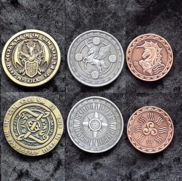 ELEMENTAL METAL FANTASY Coin Set Dungeons Dragons RPG LARP D&D Dice ...