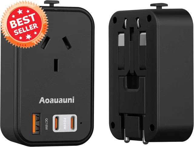 SLIM UNIVERSAL TRAVEL Adapter Plug 2 USB C PD 20W USB A EU US UK AU JP ...