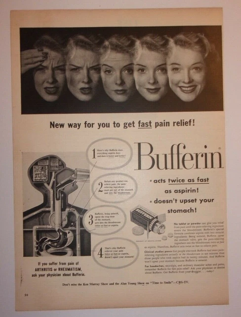 1953 BUFFERIN ANTACID Analgesic Advertisement $25.00 - PicClick