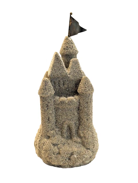 VINTAGE CERAMIC SAND-COVERED Castle Bank with Stopper and Removeable ...
