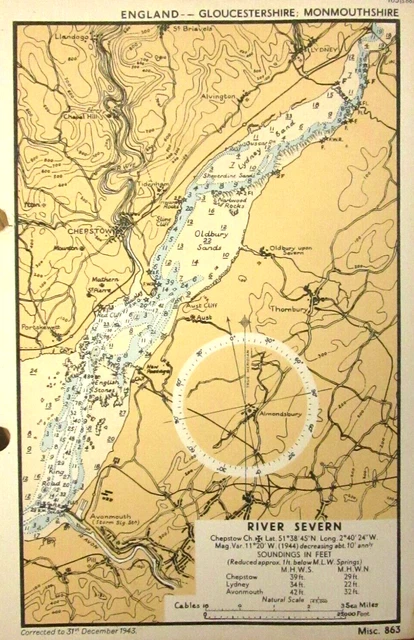 1943 WW2 D DAY Admiralty Map Chart RIVER SEVERN Original ref:77 £12.00 ...