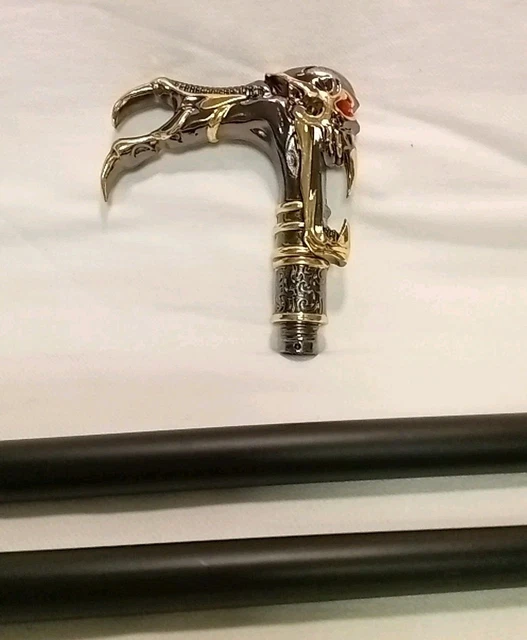 ALIEN HEAD DESIGNER Antique Style Handle Wooden Walking Stick Gold ...