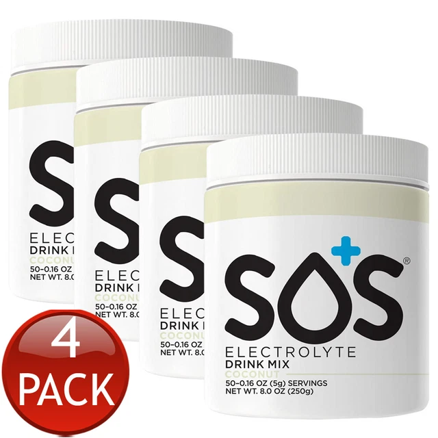 4 X SOS Hydration Electrolyte Powder Mix Coconut 250g Tub Rehydrate ...