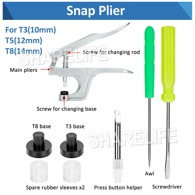KAM SNAP BUTTONS 1500PCS T5 Plastic Press Stud Cloth Pliers Machine ...