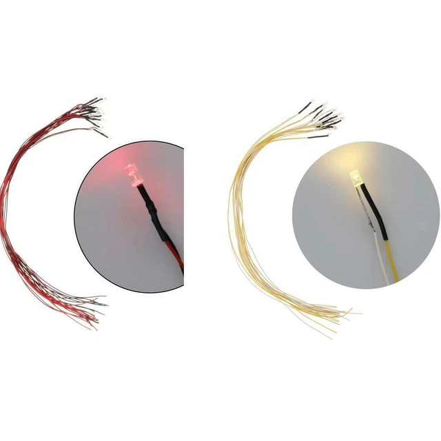 20 PIECES 3MM Pre Wired Micro LED DC3-6V Lights Diodes Miniature Scene ...