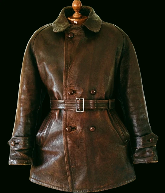 30S WW2 GERMAN LUFTWAFFE Leather Officers Trench Dispatch Tanker Coat ...