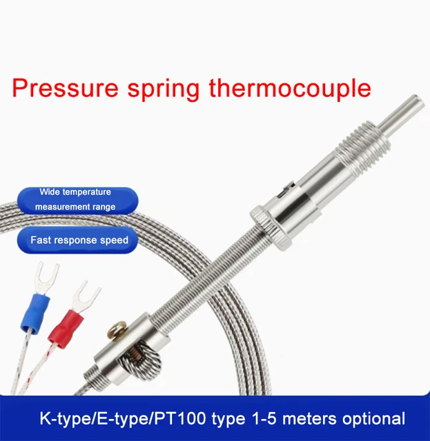 K-TYPE/E-TYPE/PT100 TYPE M12 Compression Spring Thermocouple Sensor 1M ...