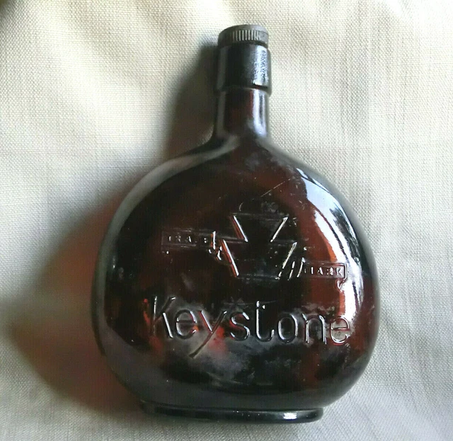 VINTAGE 1920'S AMBER Glass KEYSTONE Bladder Wine Bottle With Original ...