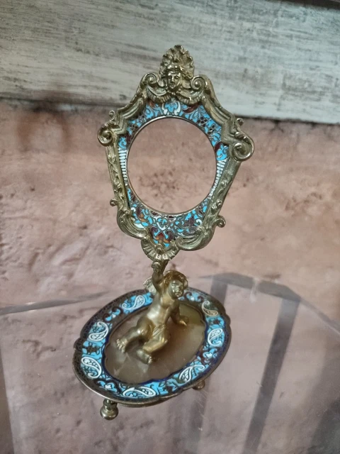 ANCIEN PORTE MONTRE Cherubin Putti en bronze doré emaux cloisonné onyx ...