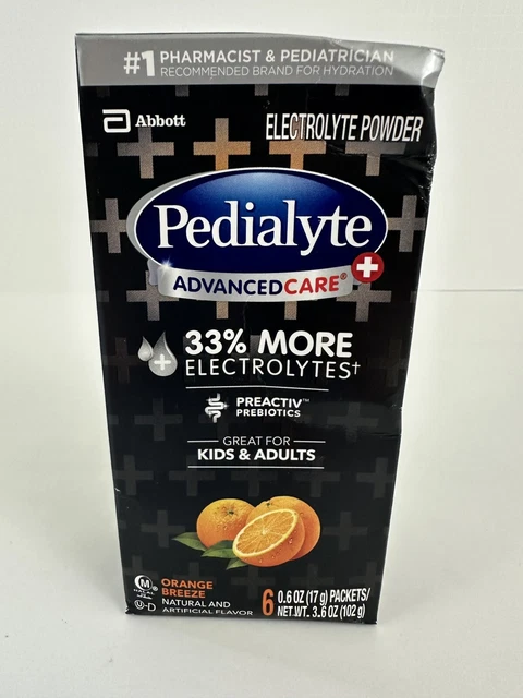 PEDIALYTE ADV CARE Plus Electrolyte Powder 6 Packs ea Orange Breeze 11/ ...