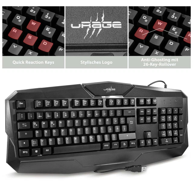 HAMA URAGE USB Gaming-Keyboard Exodus 100 Deutsche QWERTZ Tastatur Anti ...