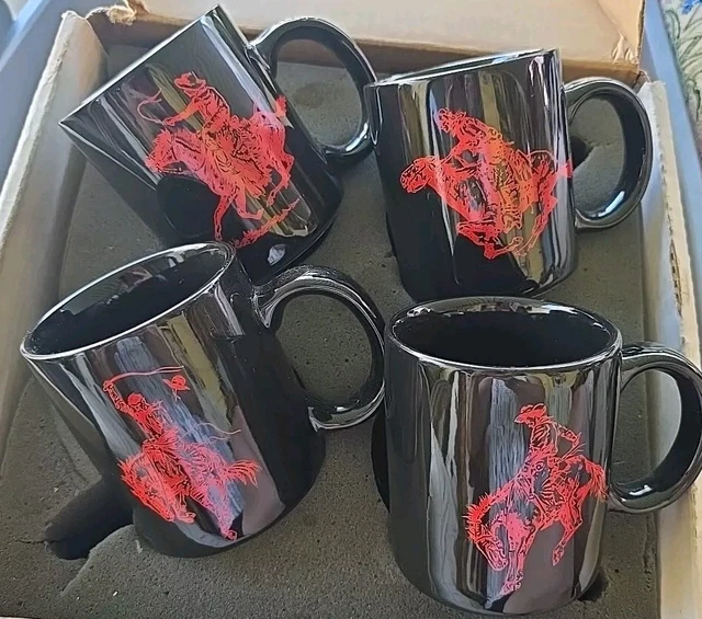 MARLBORO MAN COWBOY Bucking Bronco Western Rodeo Coffee Mugs Cups Set 4 ...