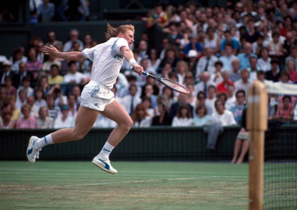 BORIS BECKER OF West Germany in action at Wimbledon, circa June 1 - Old ...